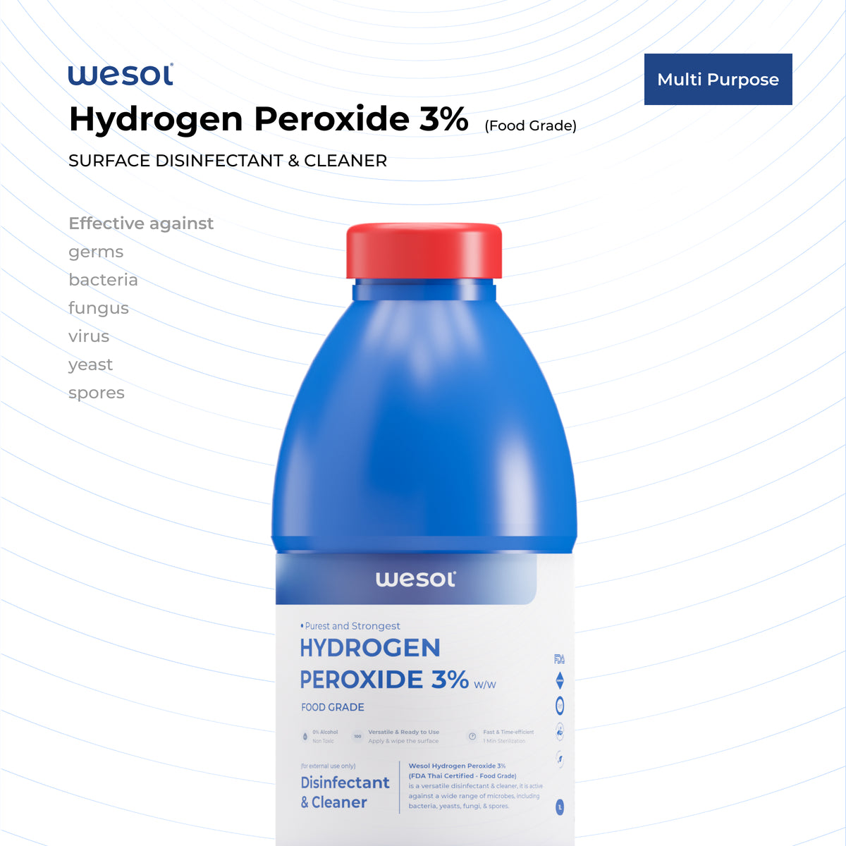 Wesol Hydrogen Peroxide 3% Food Grade Multi-Use Disinfectant |Kills 99 ...