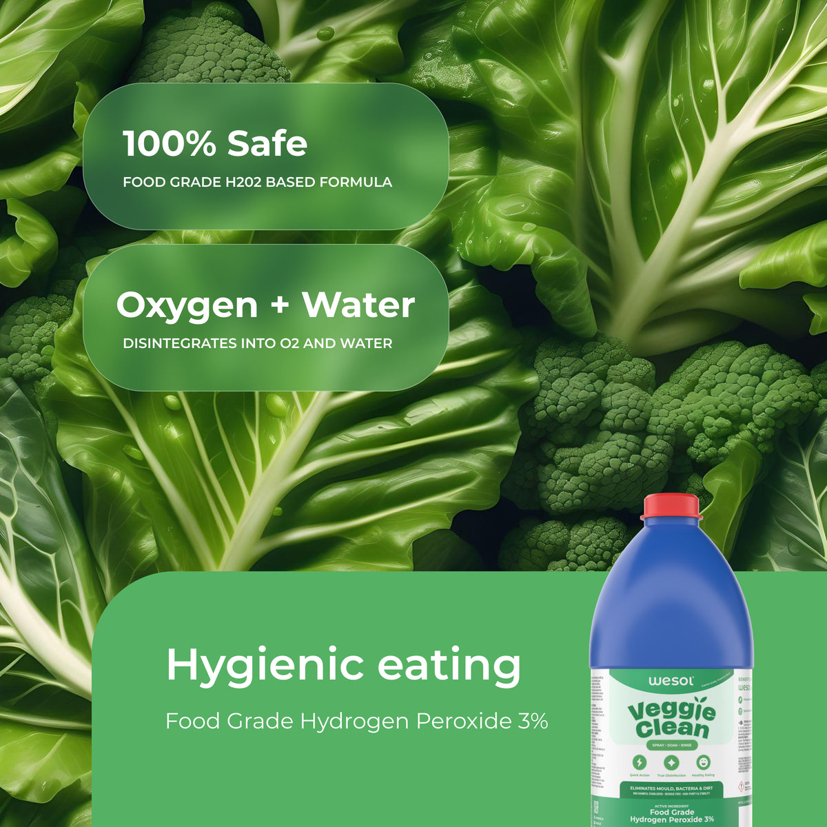 Wesol Veggie Clean Food Grade Hydrogen Peroxide 3% Vegetable and Fruit ...